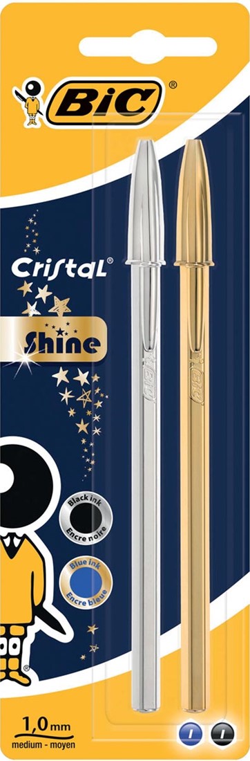 Bic balpen Cristal Shine, blister met 2 stuks (goud en zilver) bij ...