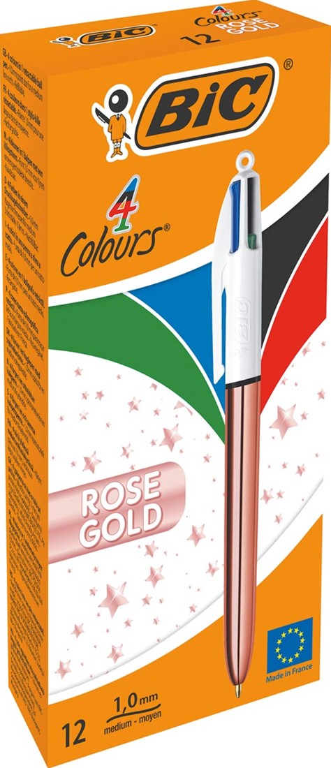 Bic balpen 4 Colour Shine, rosé goud, doos van 12 stuk bij VindiQ Office