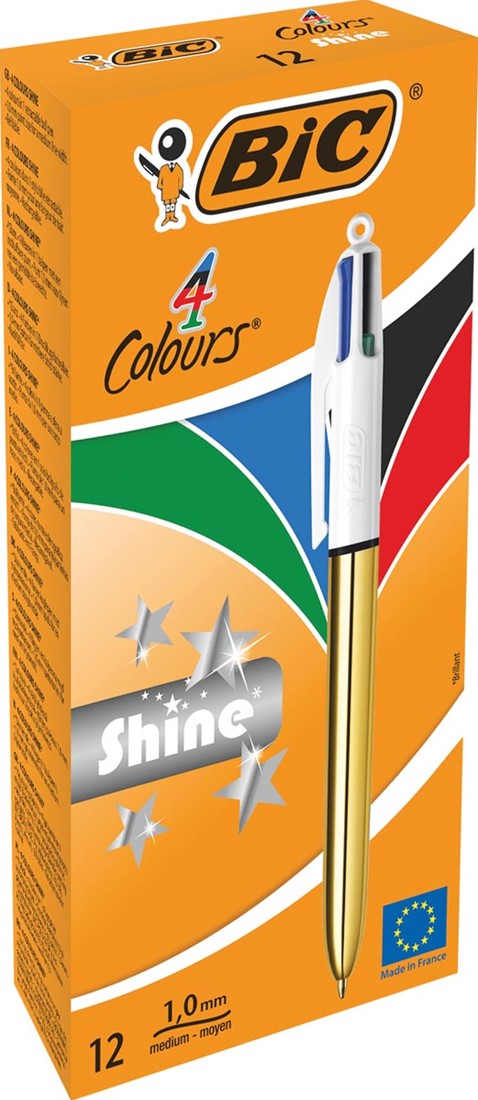 Bic Colours Shine 4-kleurenbalpen, medium, klassieke inktkleuren ...