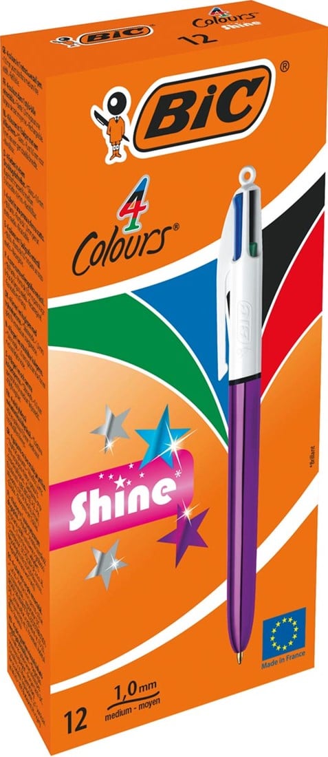Bic Colours Shine 4-kleurenbalpen, medium, klassieke inktkleuren ...