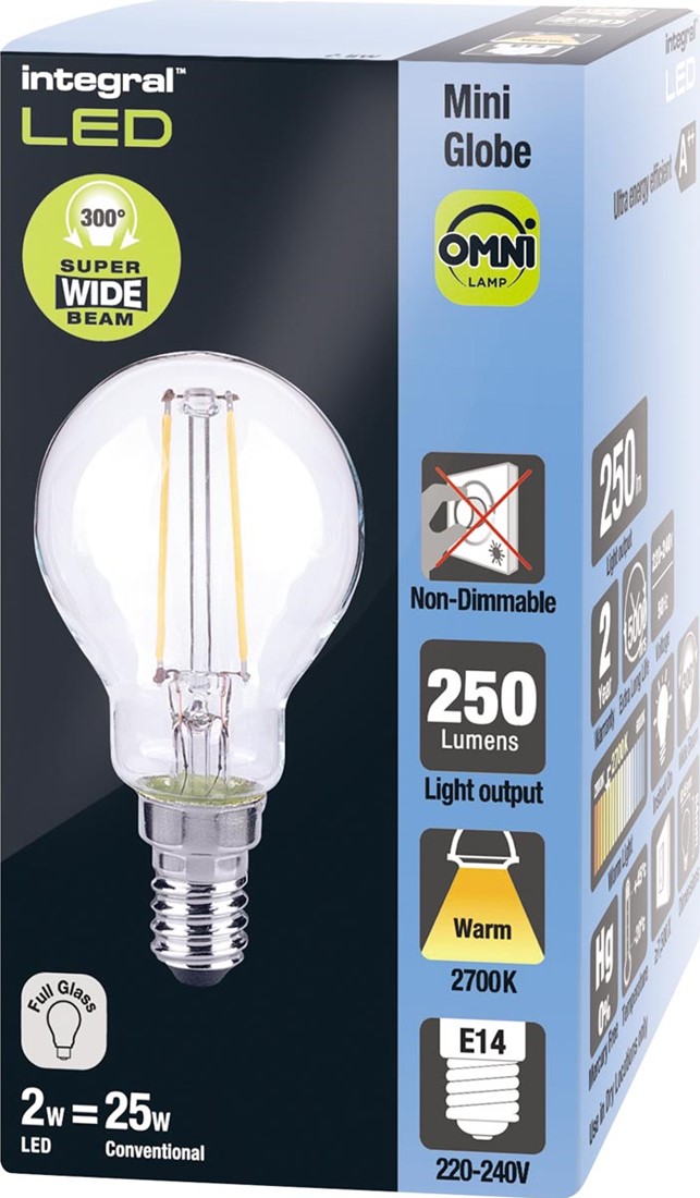 Integral lampe LED E14 Mini Globe, non dimmable, 2.700 K, 2 W, 250 ...