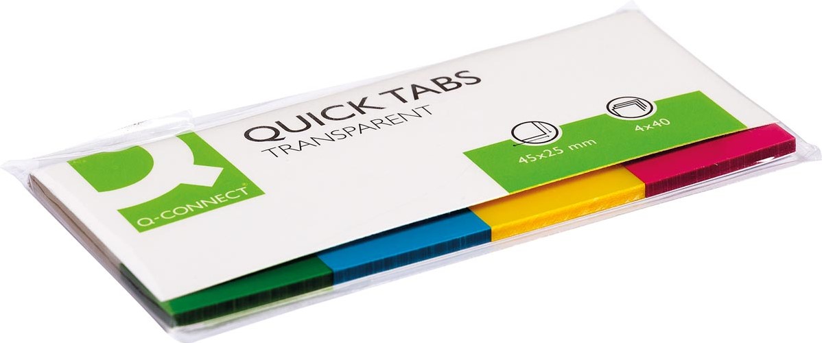 Q-CONNECT Quick Tabs, ft 25 x 45 mm, 4 x 40 tabs, geassorteerde kleuren ...
