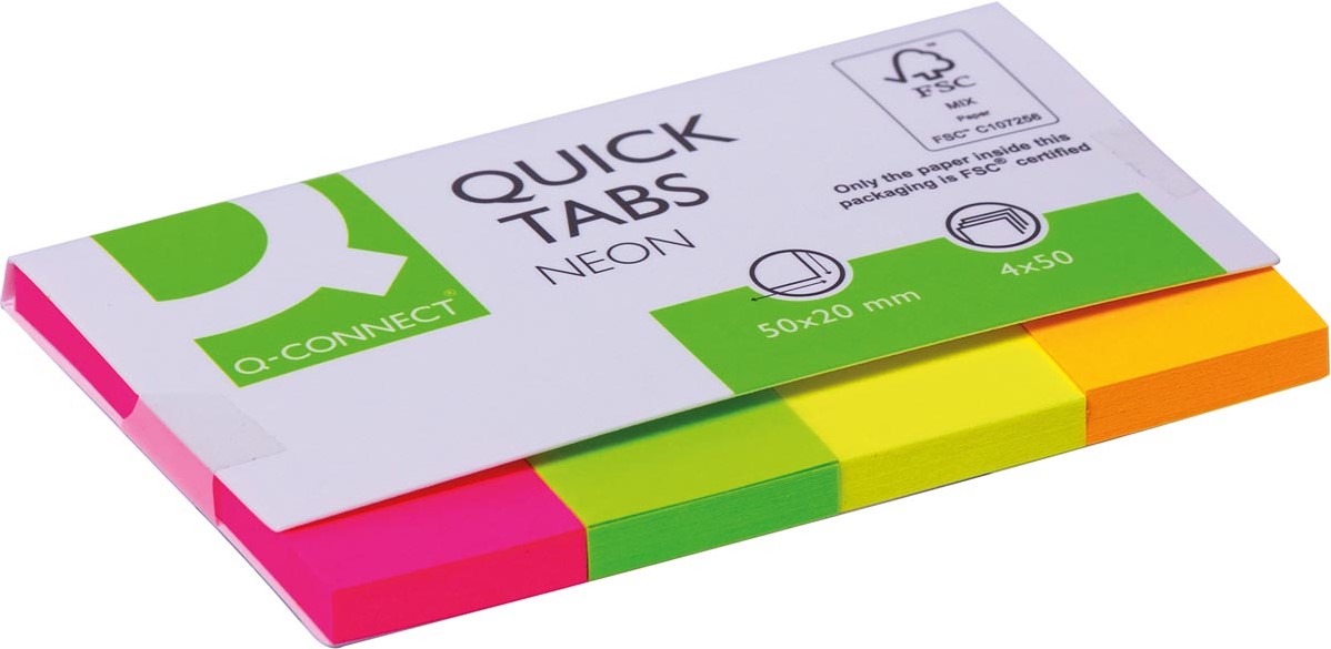 Q-CONNECT Quick Tabs, ft 20 x 50 mm, 4 x 50 tabs, geassorteerde kleuren ...