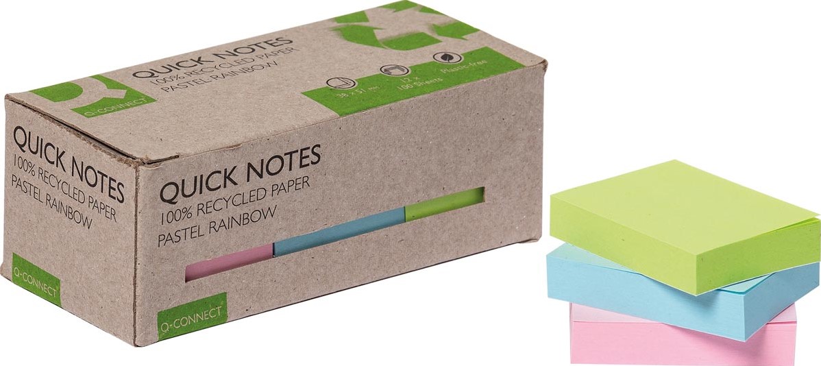 Q-CONNECT Quick Notes Recycles pastel, ft 38 x 51 mm, boîte de 12 ...