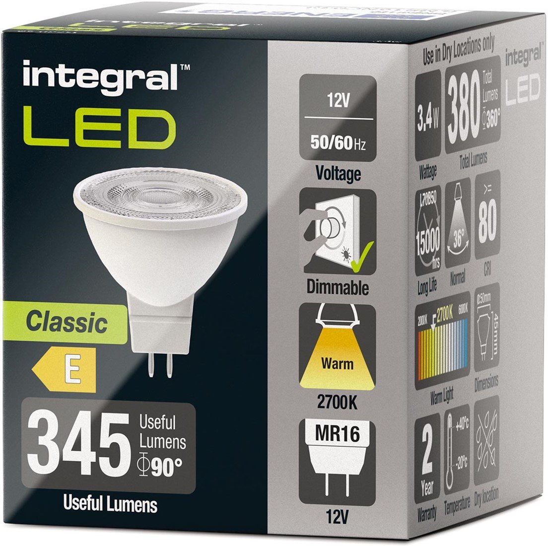 Integral spot LED MR16, dimmable, 2.700 K, 3,4 W, 380 lumens bij VindiQ ...