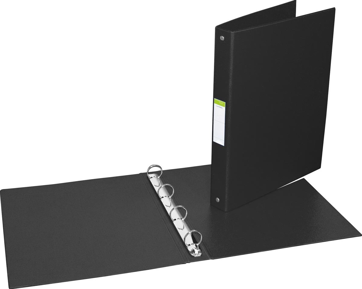 Ringmap voor ft A4, 4 ringen van 25 mm, uit PVC, zwart bij VindiQ Office