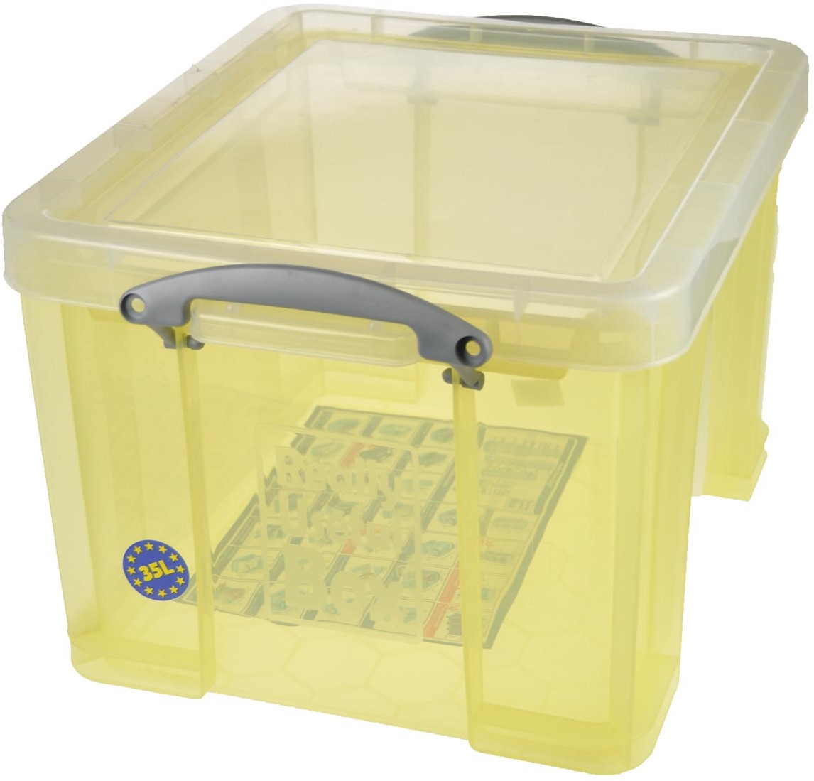 Really Useful Box opbergdoos 35 liter, transparant geel bij VindiQ Office